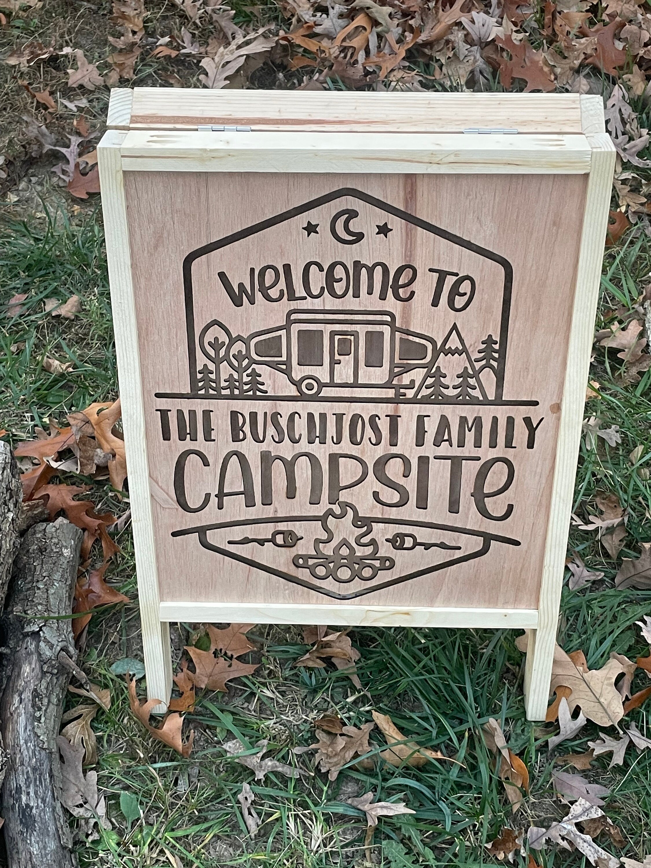 Personalized LED Family Campsite Sign Lighted Wooden Camping Custom ...