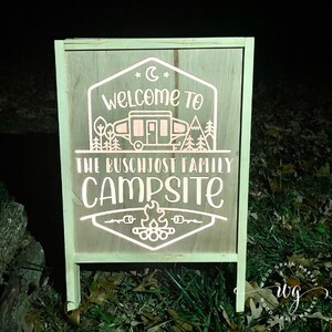 Personalized LED Family Campsite Sign Lighted Wooden Camping Custom ...