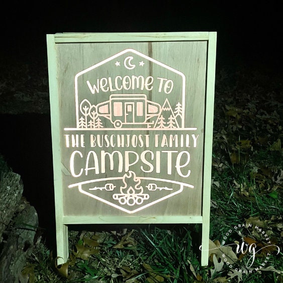 Personalized LED Family Campsite Sign Lighted Wooden Camping - Etsy