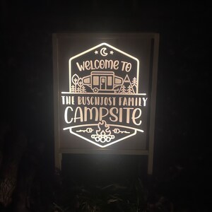 Personalized LED Family Campsite Sign Lighted Wooden Camping Custom ...