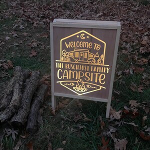 Personalized LED Family Campsite Sign Lighted Wooden Camping Custom ...