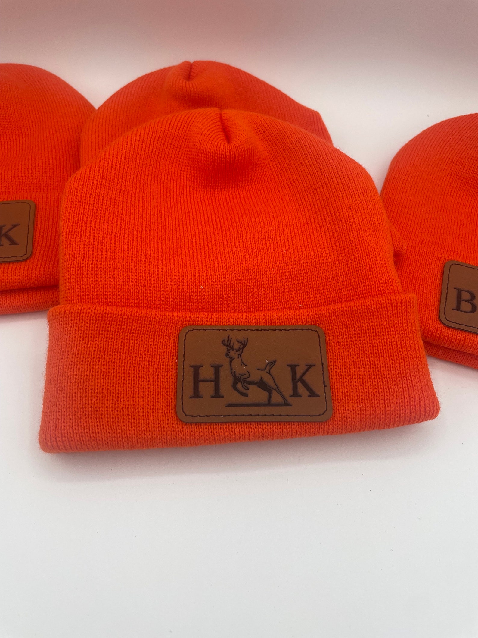 Womens Hunting Deer Camp Ladies Doe Camp Stocking Cap Leather Patch ...