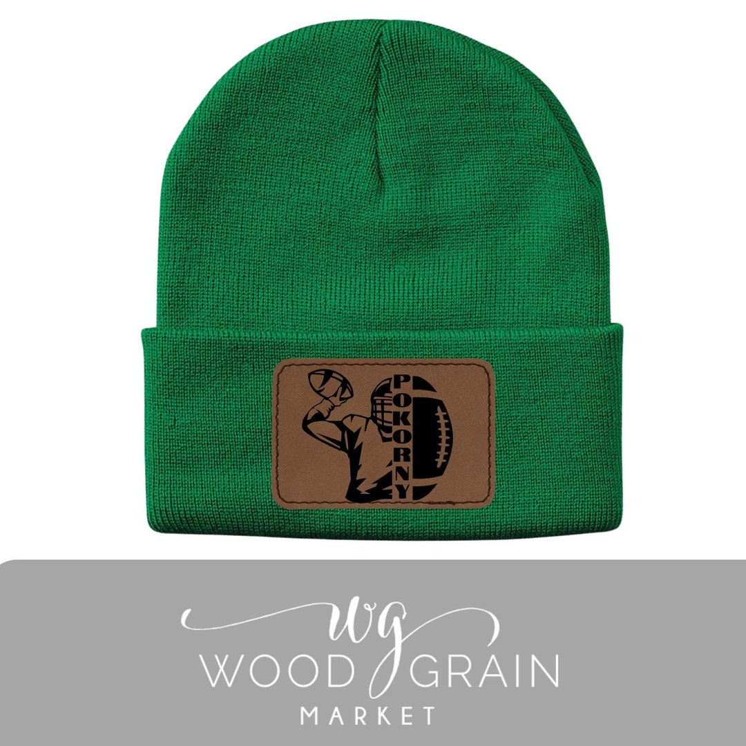 Football Stocking Cap Leather Patch Beanie Cap Personalized Stocking ...