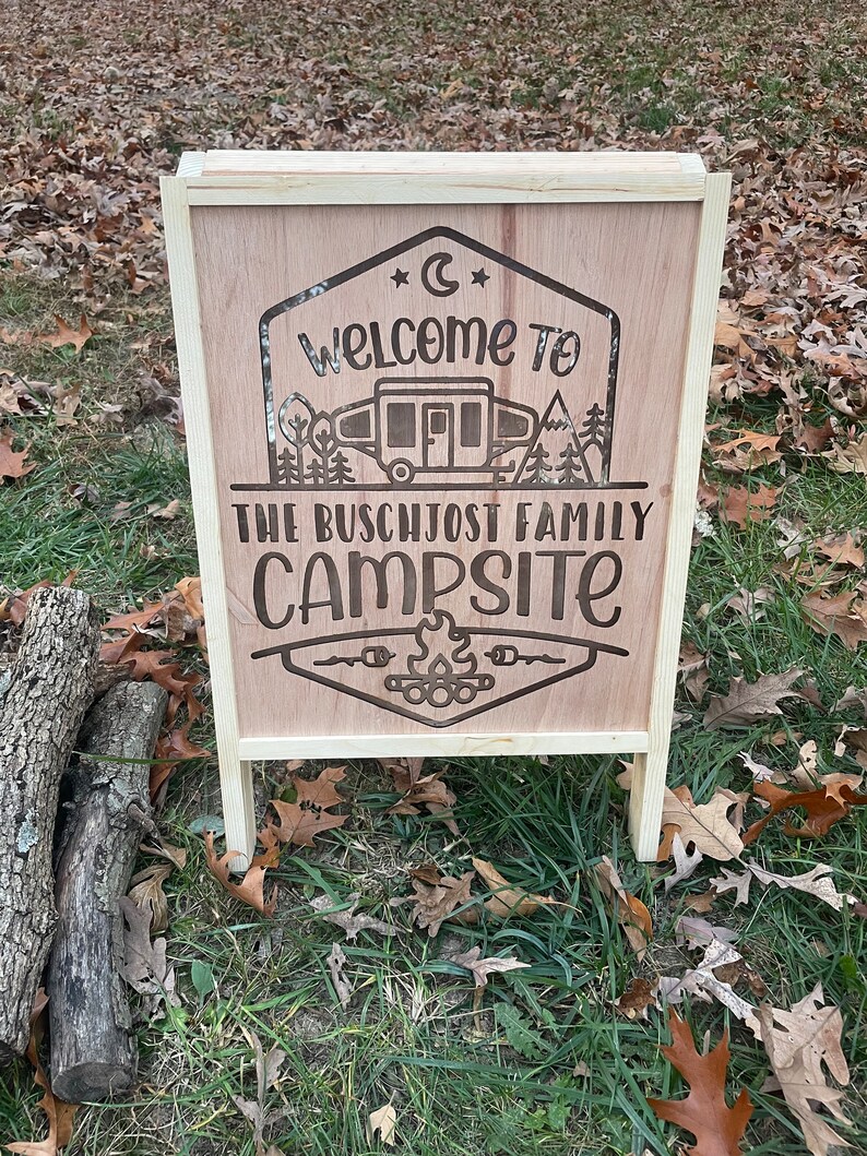 Personalized LED Family Campsite Sign Lighted Wooden Camping Custom ...