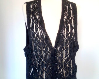 Black crochet vest | Etsy