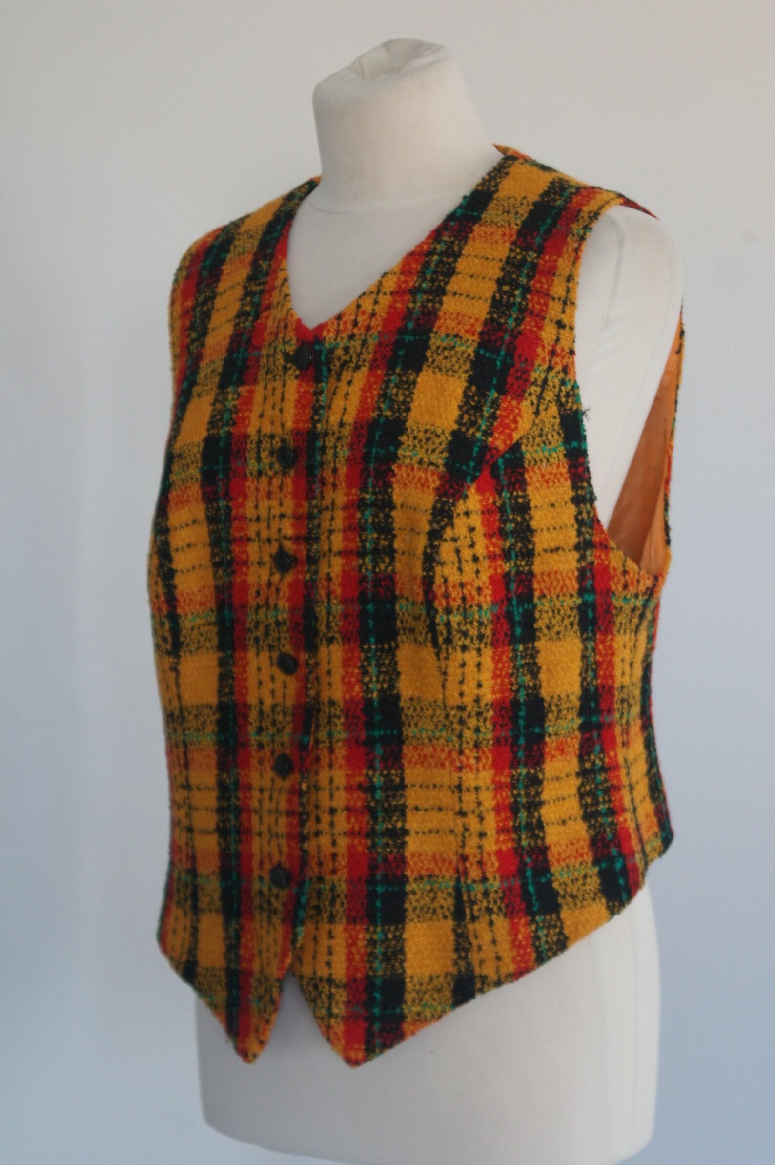 Plaid Vest, Checkered Vest, Orange, Red, Black Checkered Vest, Check ...