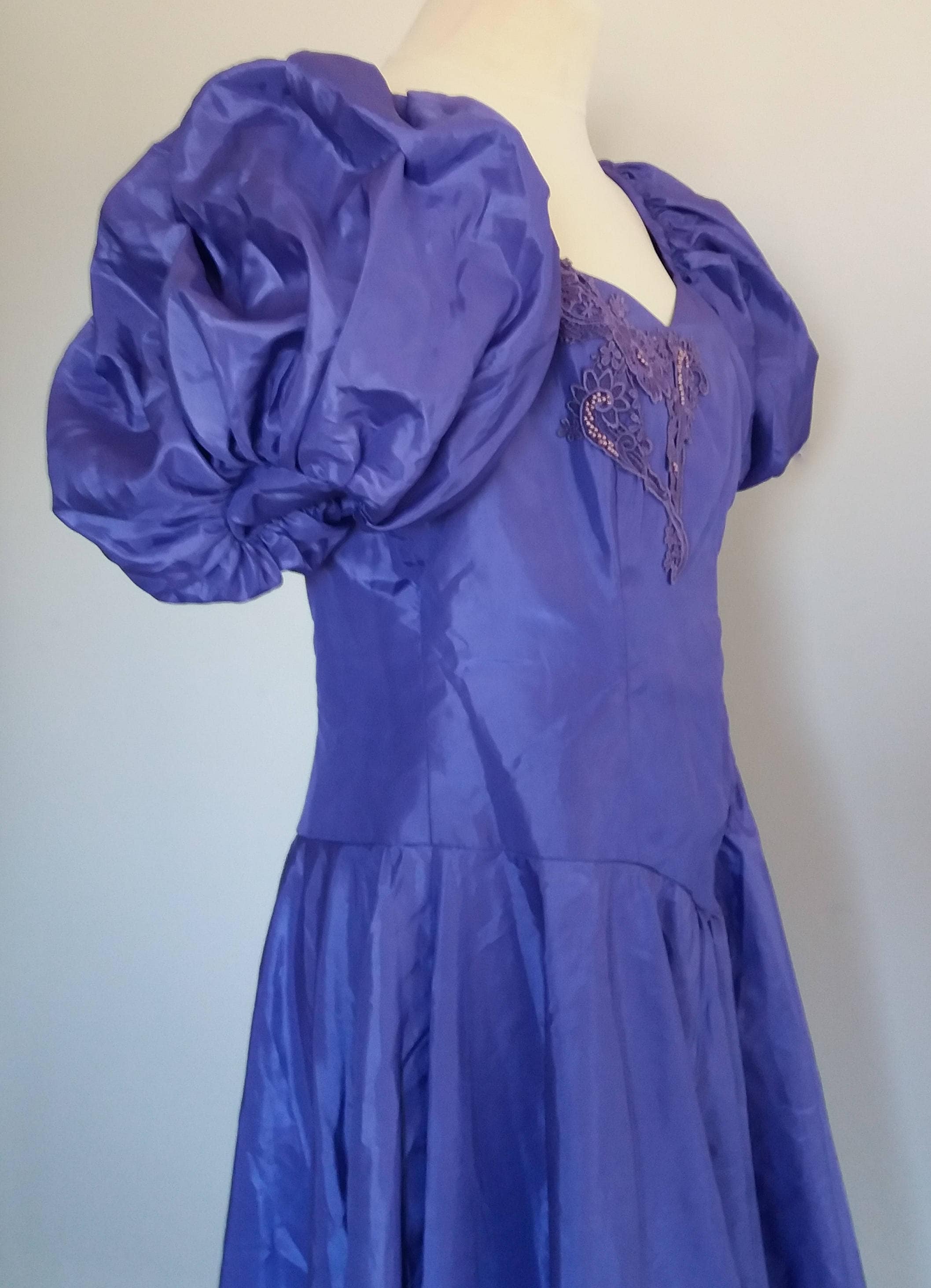 80's Prom Taffeta Purple, Huge Poof Sleeves, Pageant Party Princess ...