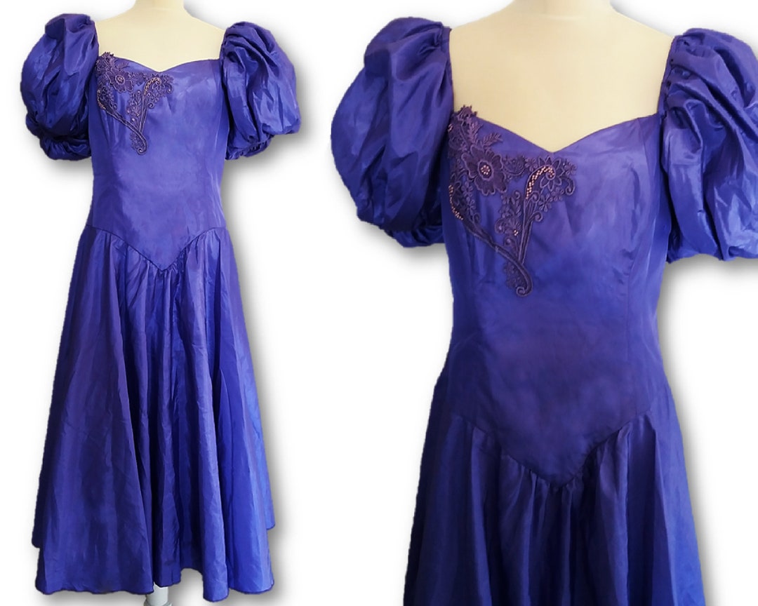 80's Prom Taffeta Purple, Huge Poof Sleeves, Pageant Party Princess ...