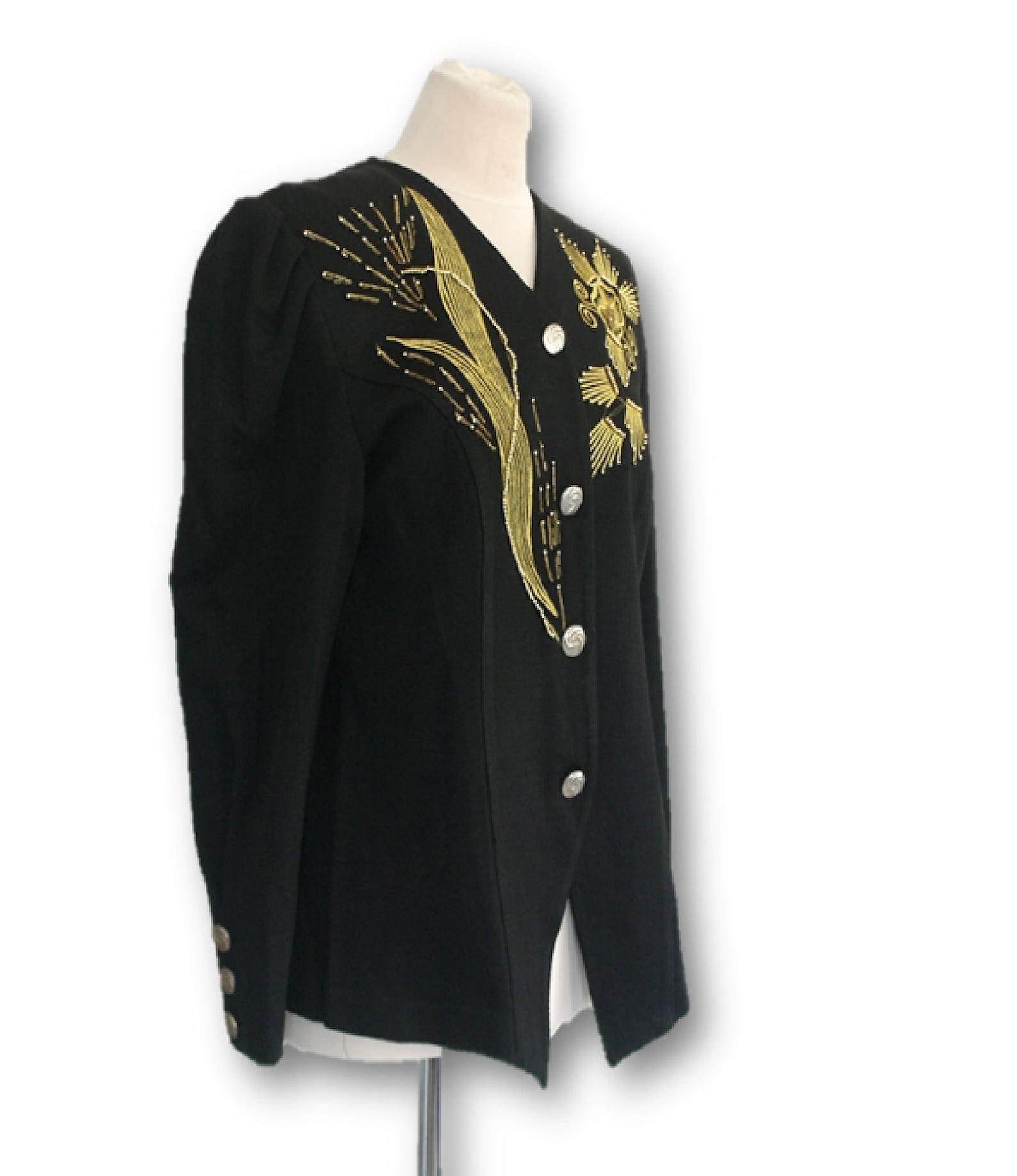 Black and Gold Embroidered Cardigan Jacket, Embroidered Black Jacket ...