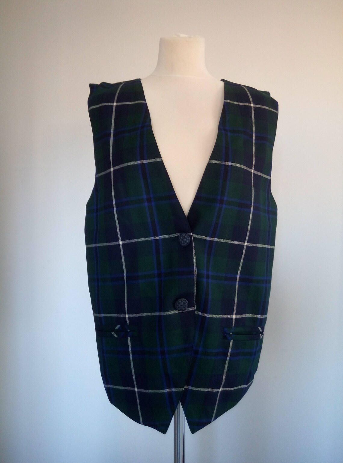 Vintage Checkered Vest, Blue and Green Checkered Vest, Plaid Vest ...