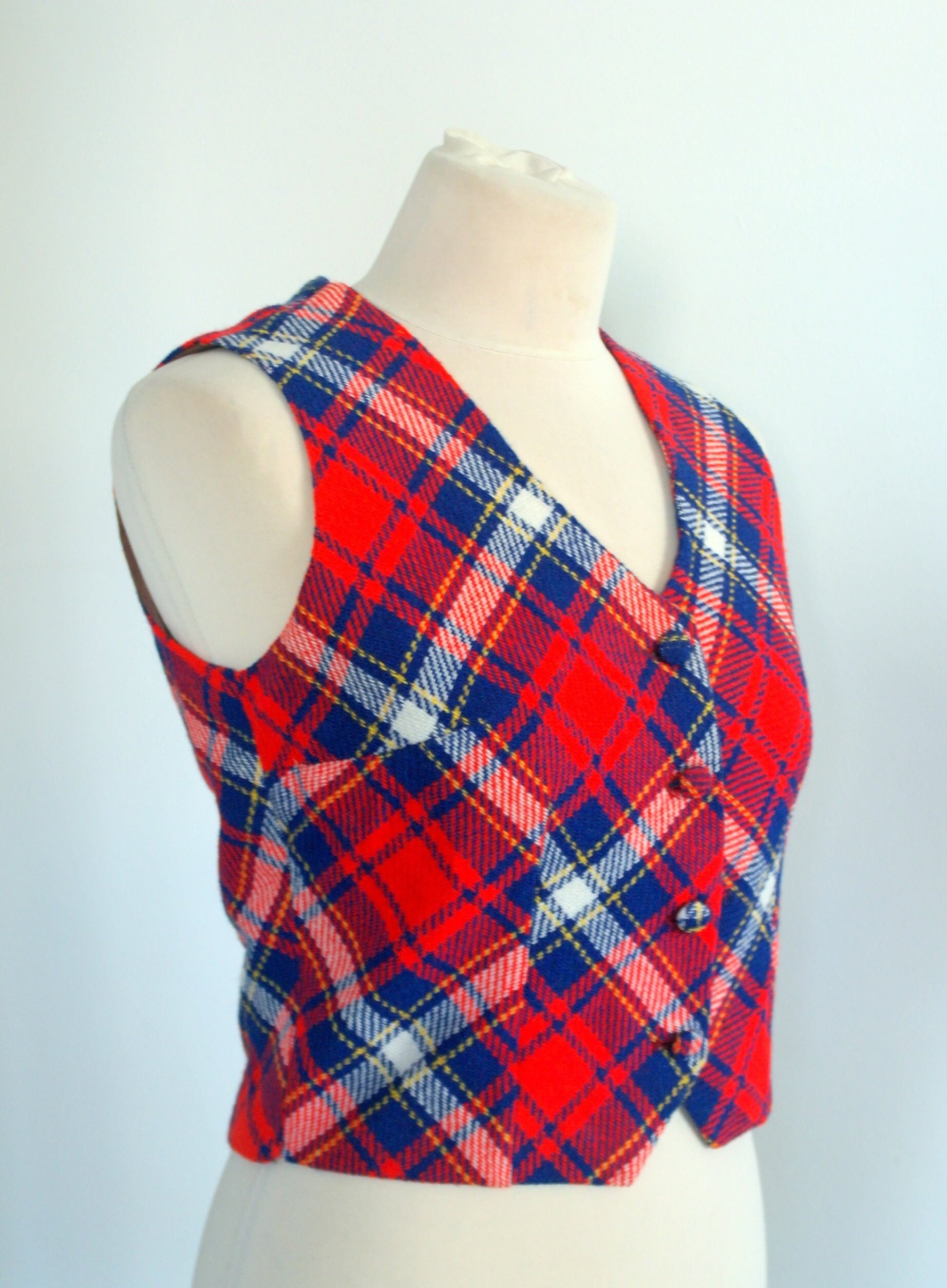 Plaid Vest, Red and Blue Checkered Vest, Red Checkered Vest, Check Vest ...