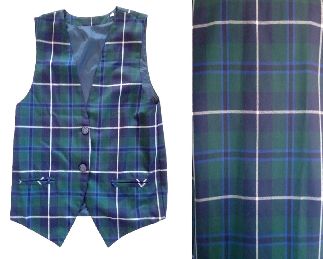 Vintage Checkered Vest, Blue and Green Checkered Vest, Plaid Vest ...