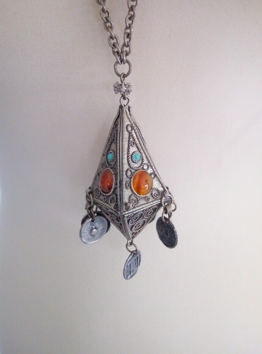 Vintage Rhombus Pendant, Miniature Rhombus Necklace, Rhombus Studded ...