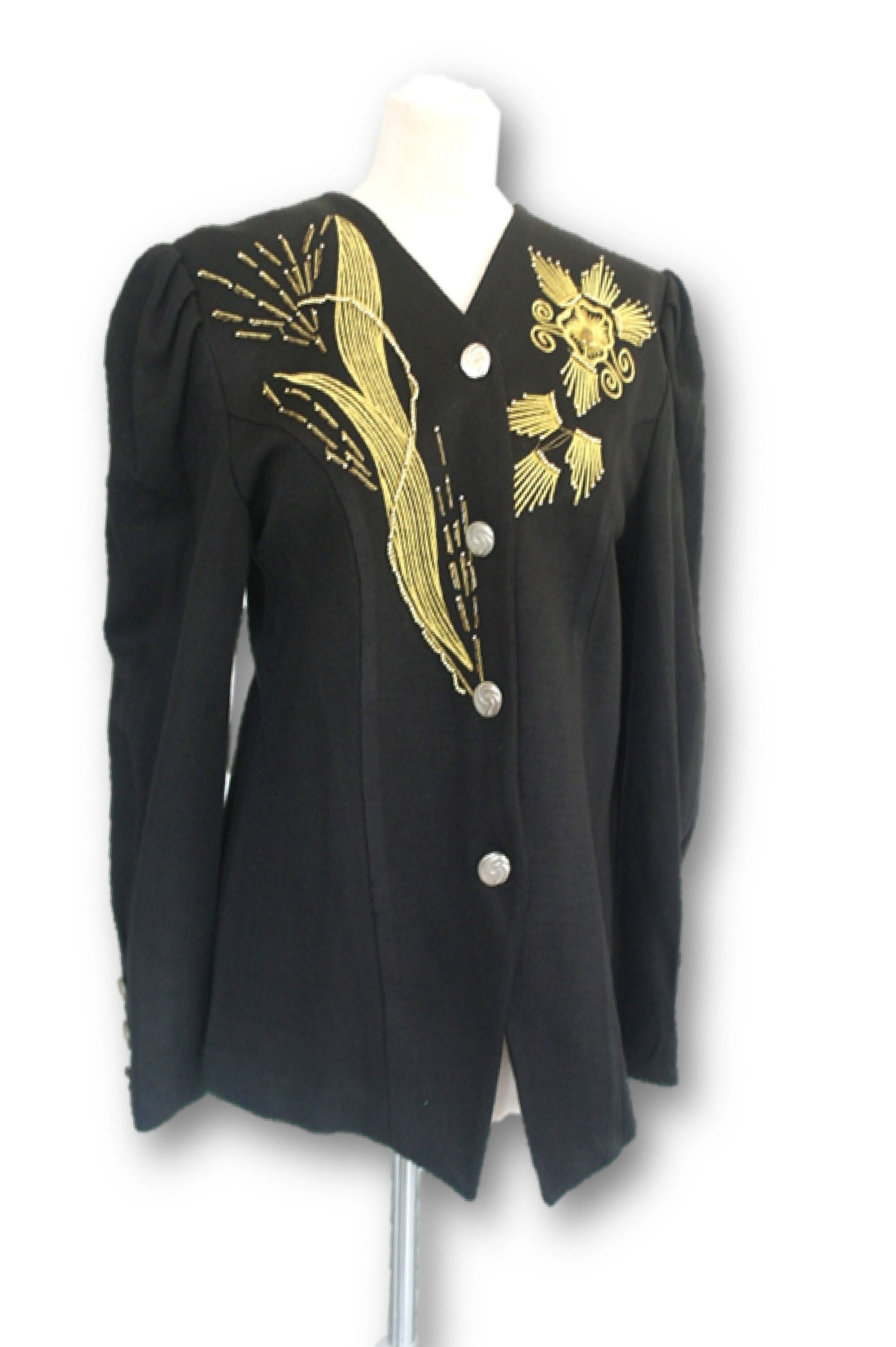 Black and Gold Embroidered Cardigan Jacket, Embroidered Black Jacket ...