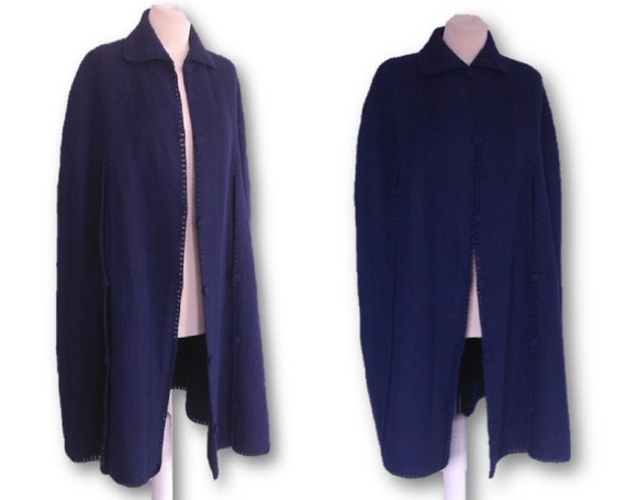 Blue Navy Winter Wool Coat Cloak Coat Alpaca Wool Poncho | Etsy