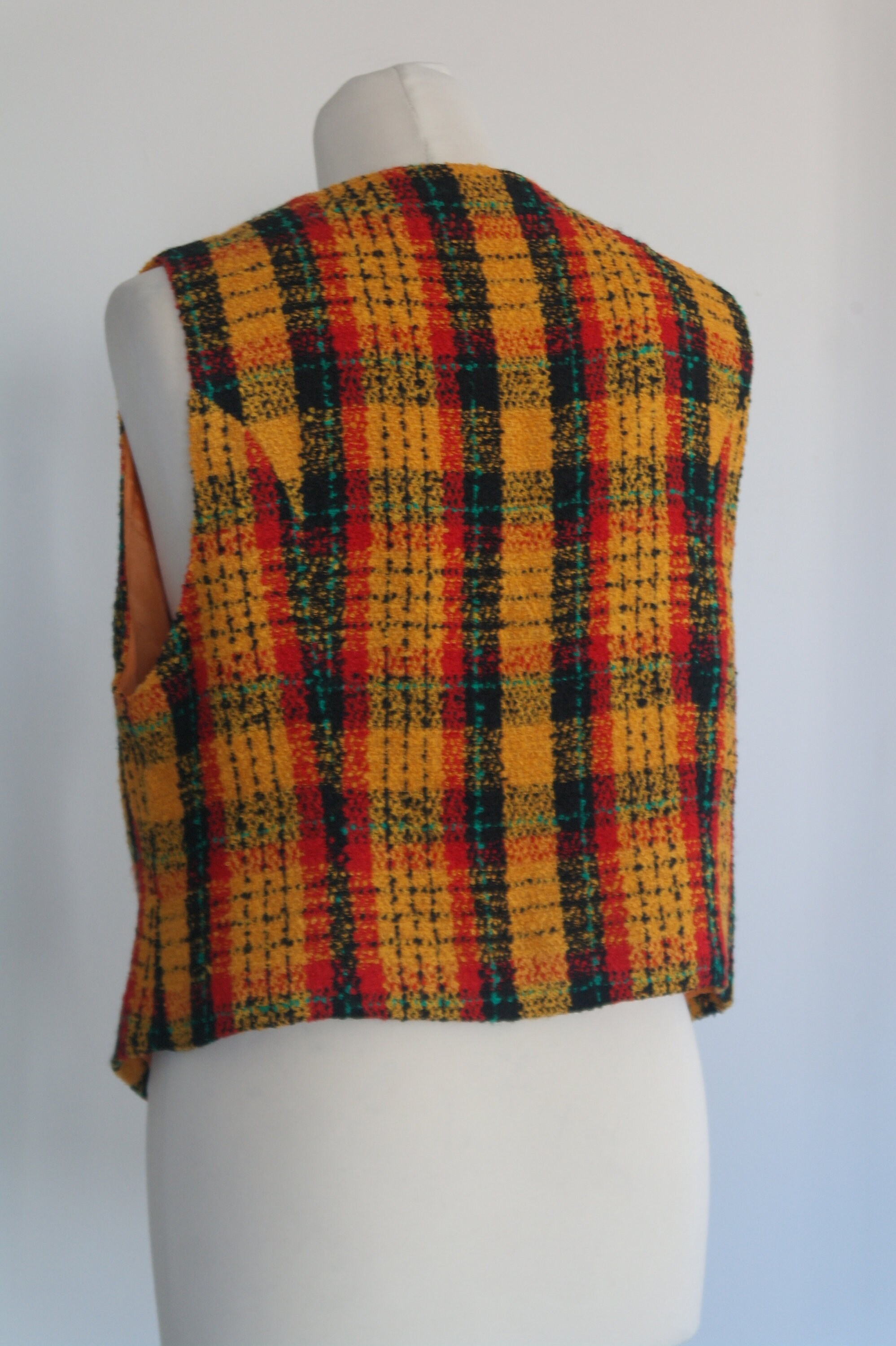 Plaid Vest, Checkered Vest, Orange, Red, Black Checkered Vest, Check ...