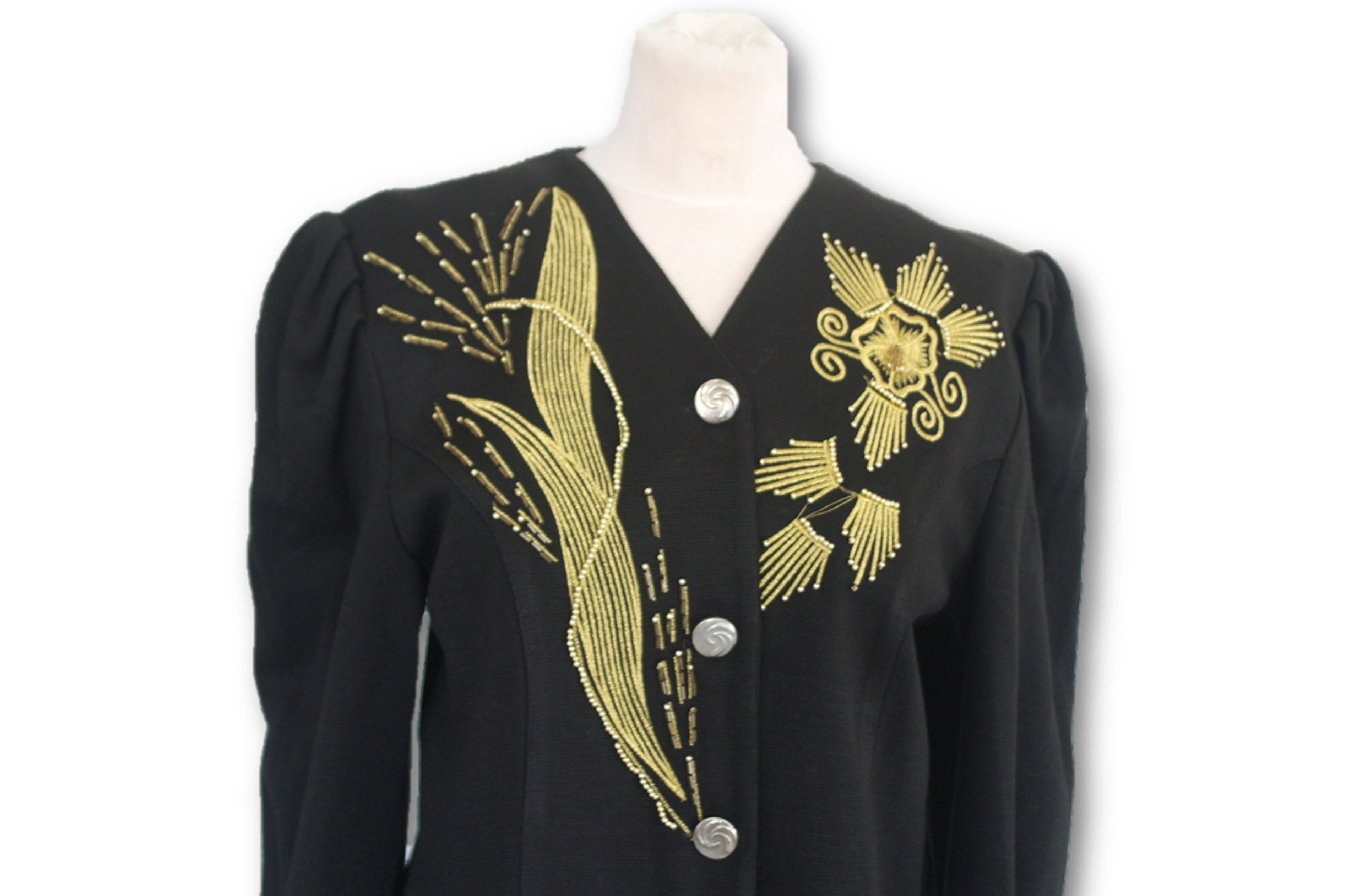 Black and Gold Embroidered Cardigan Jacket, Embroidered Black Jacket ...