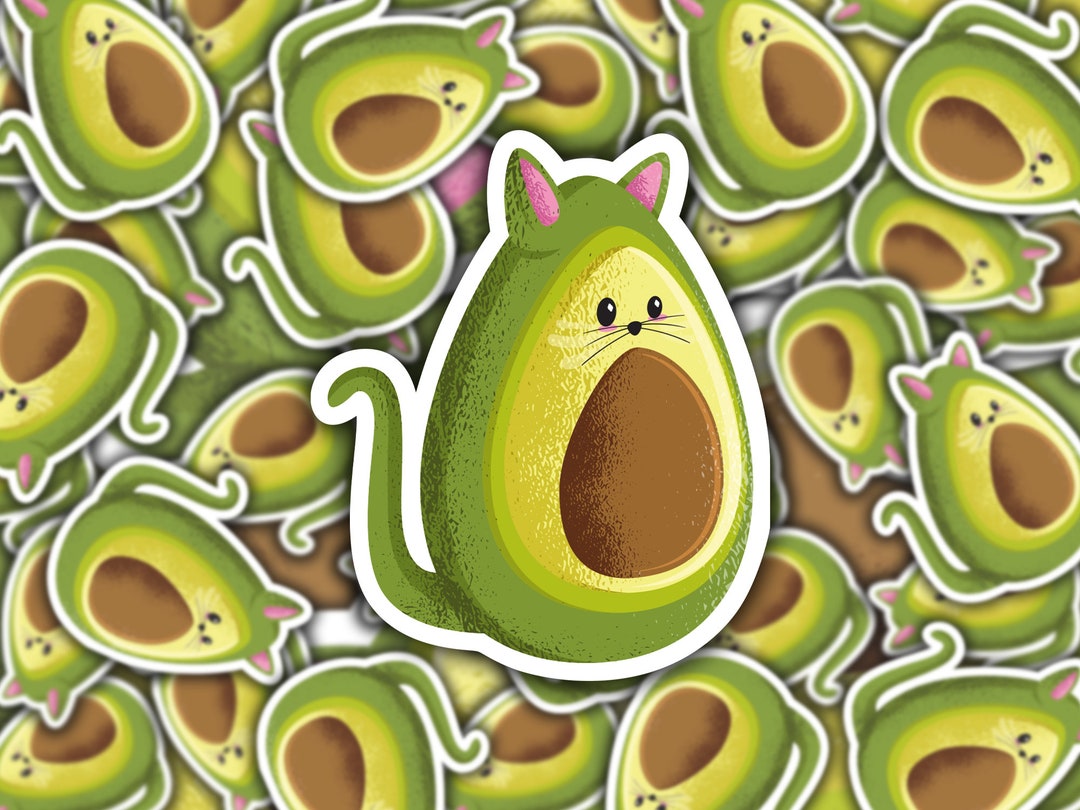 Funny Cat Avocado Sticker, Avocato Decal, Waterproof Vinyl Sticker for ...