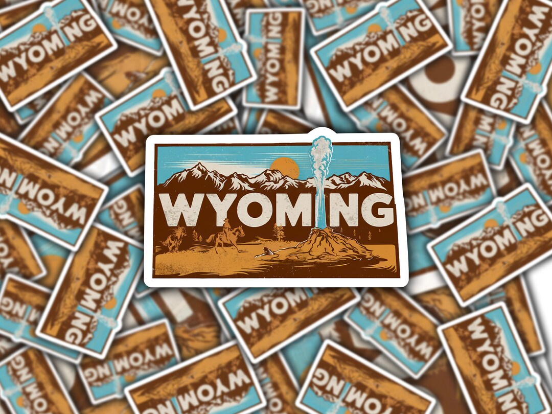Wyoming State Retro Travel Souvenir Design Sticker, WY Keepsake, Love ...