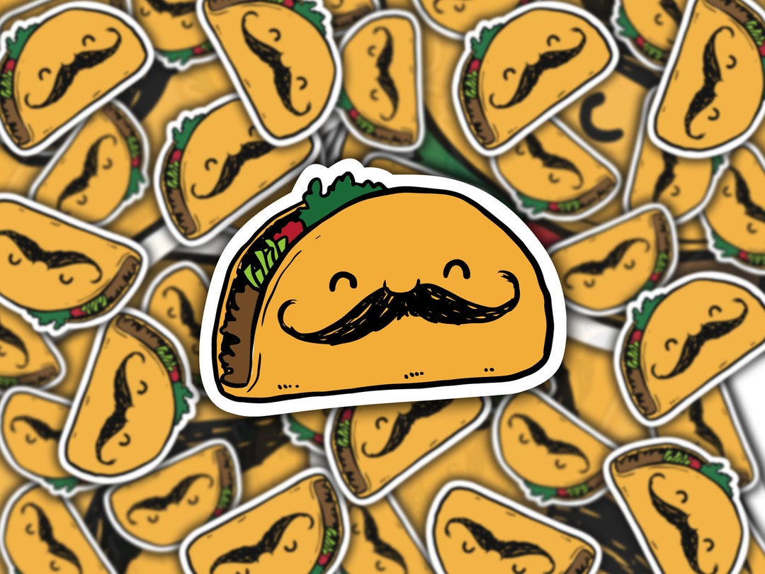 Taco Mustache Sticker, Taco Lover Decal, Waterproof Vinyl Sticker for ...