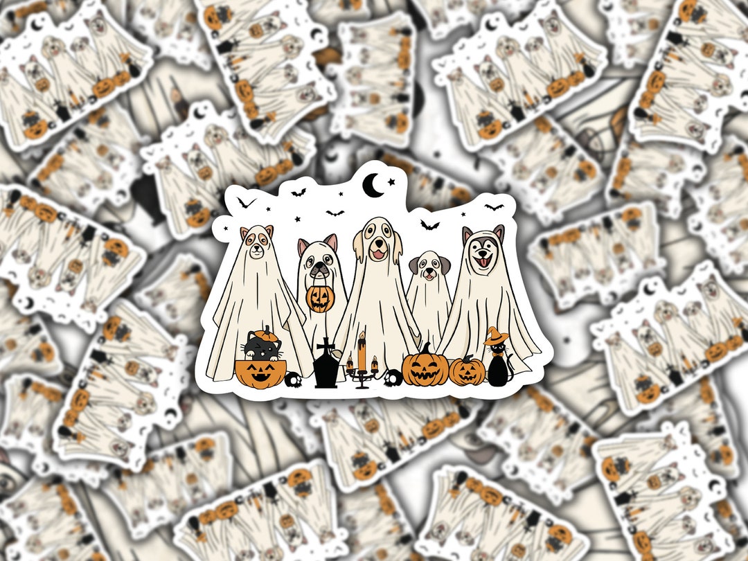 Dogs Dressed as Ghosts Cute Halloween Sticker, Dog Lover Gift, Dog ...