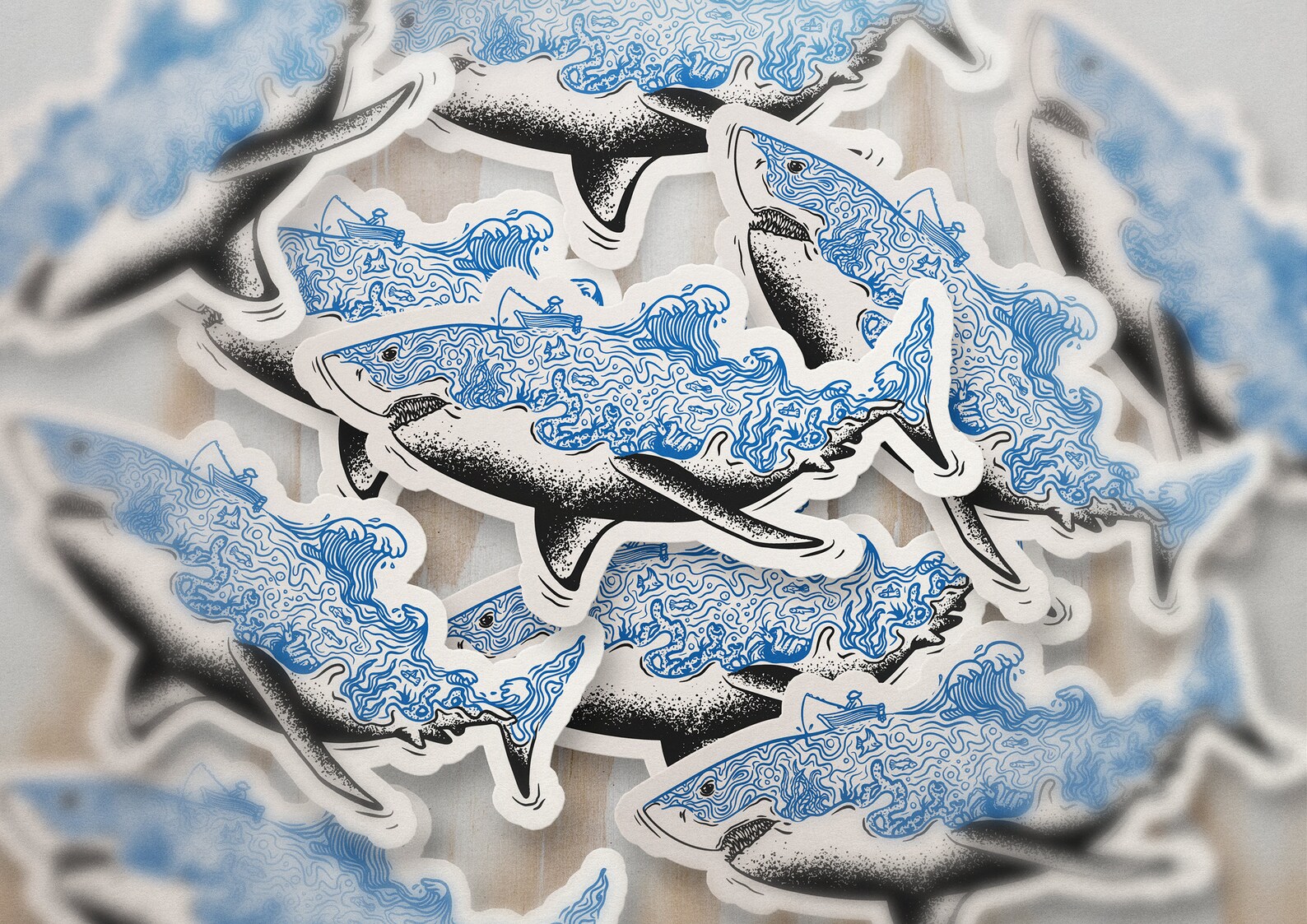 Artistic Great White Shark Shark Week Decal Ocean Waves - Etsy