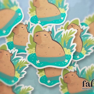 Cute Capybara Sticker, Capy, Capybara in Water, Waterproof Vinyl ...