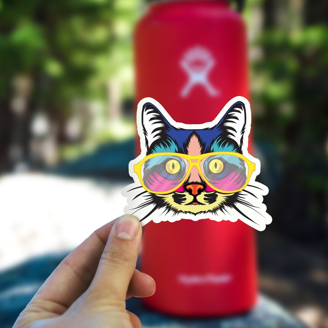Hipster Cat Sticker, Cat With Glasses Decal, Funny Pop Art Cat ...