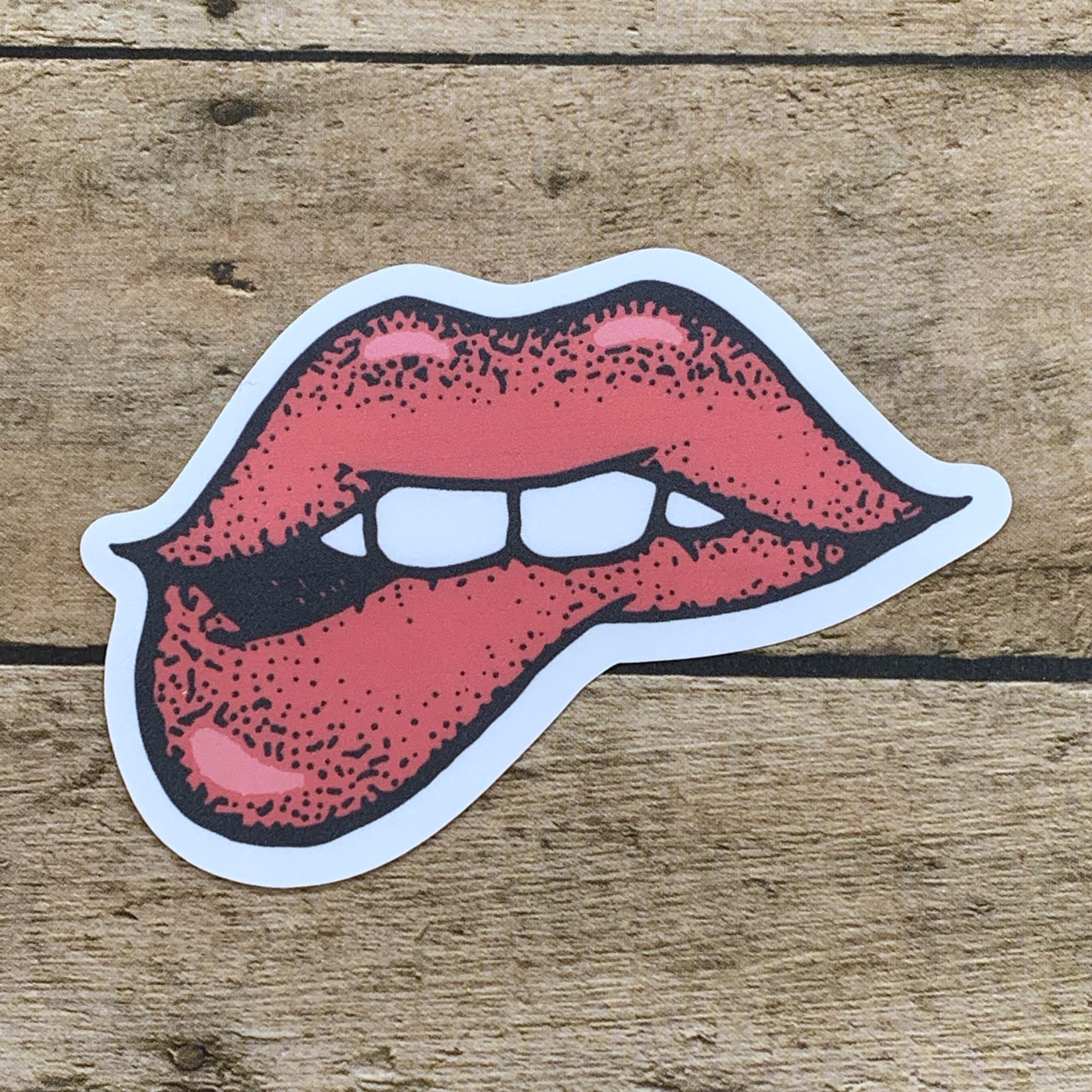 Biting Lip Sticker Red Lips Decal Pop Art Sticker | Etsy