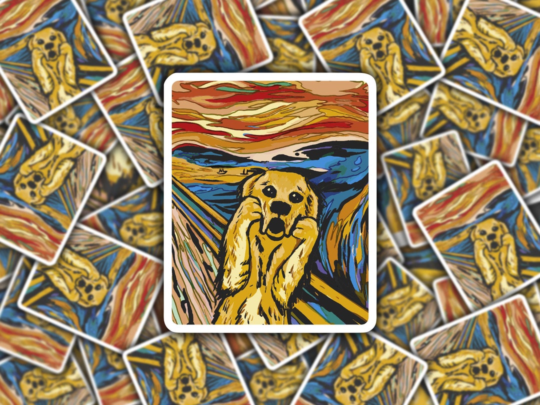 The Scream Painting Dog Sticker, Fine Art Sticker, Funny Golden Dog ...