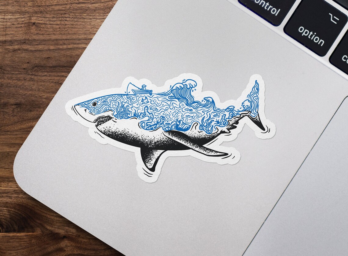 Artistic Great White Shark Shark Week Decal Ocean Waves - Etsy