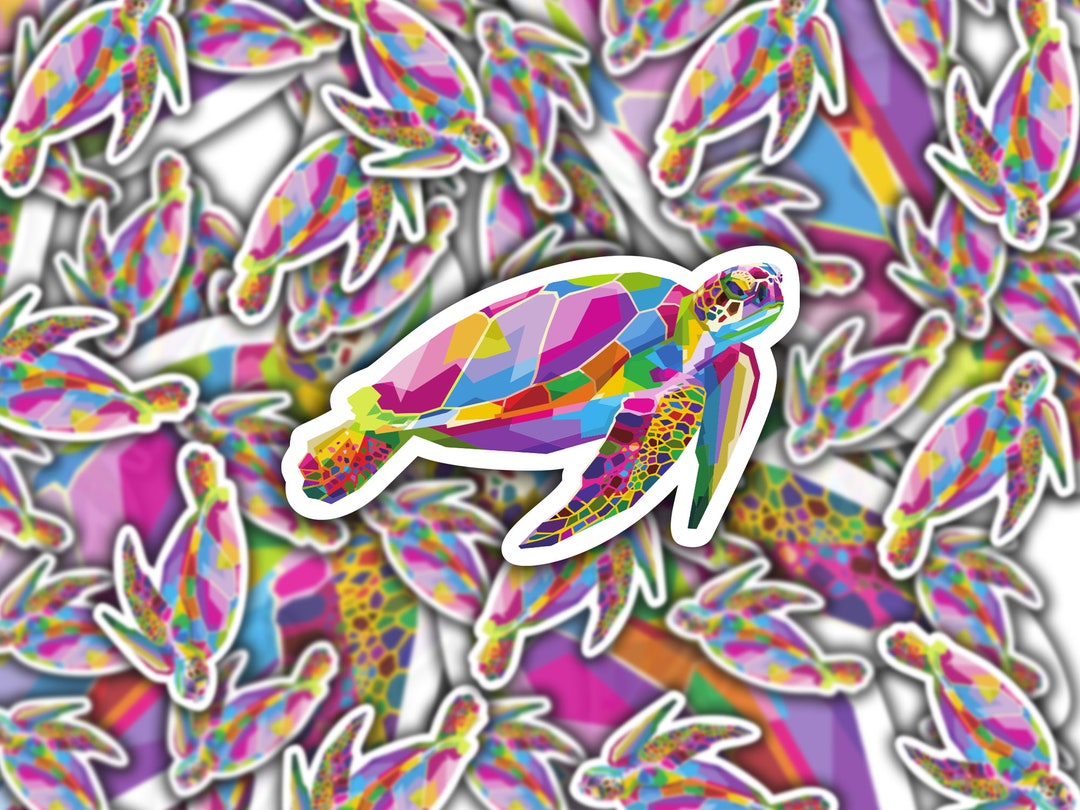 Colorful Sea Turtle Sticker, Loggerhead Turtle Decal, Waterproof Vinyl ...