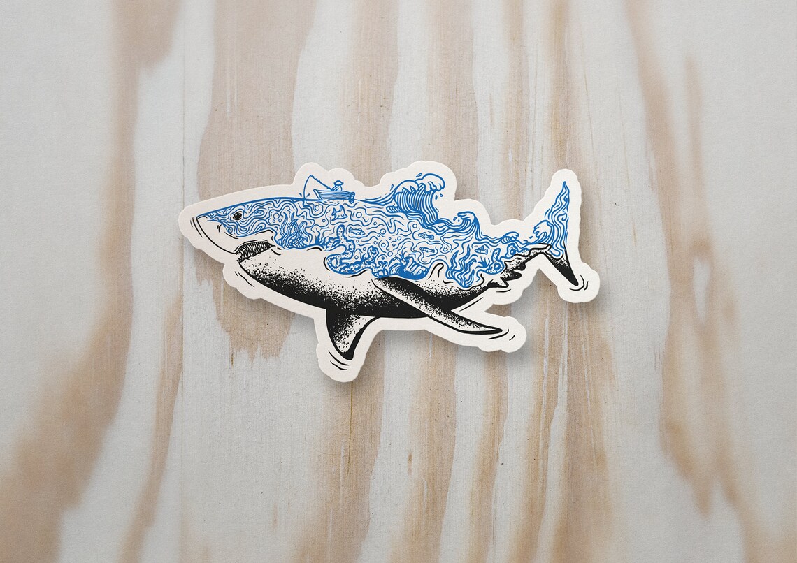 Artistic Great White Shark Shark Week Decal Ocean Waves - Etsy