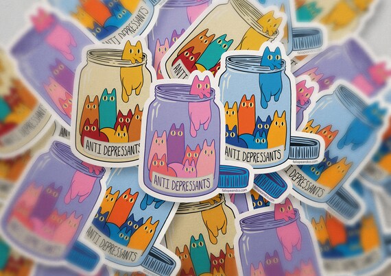 Jar of Kittens Sticker Funny Cat Sticker Anti-depressant - Etsy