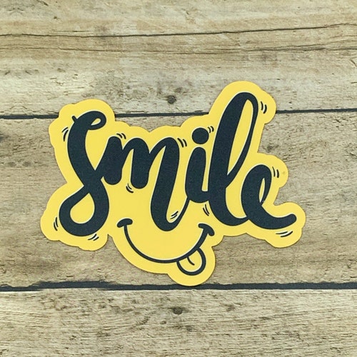 Yellow Smile Sticker Retro Decal Hand Lettered Waterproof - Etsy