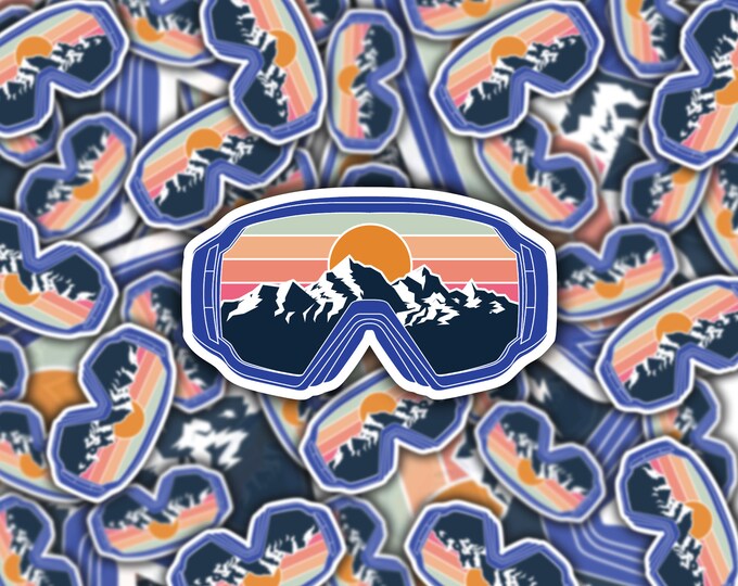 Ski Goggles Sticker, Mountain Sunset Decal, Waterproof Vinyl Sticker ...