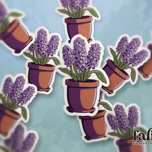 Hyacinth Sticker, Purple Flower Stickers, Potted Flower, Waterproof ...
