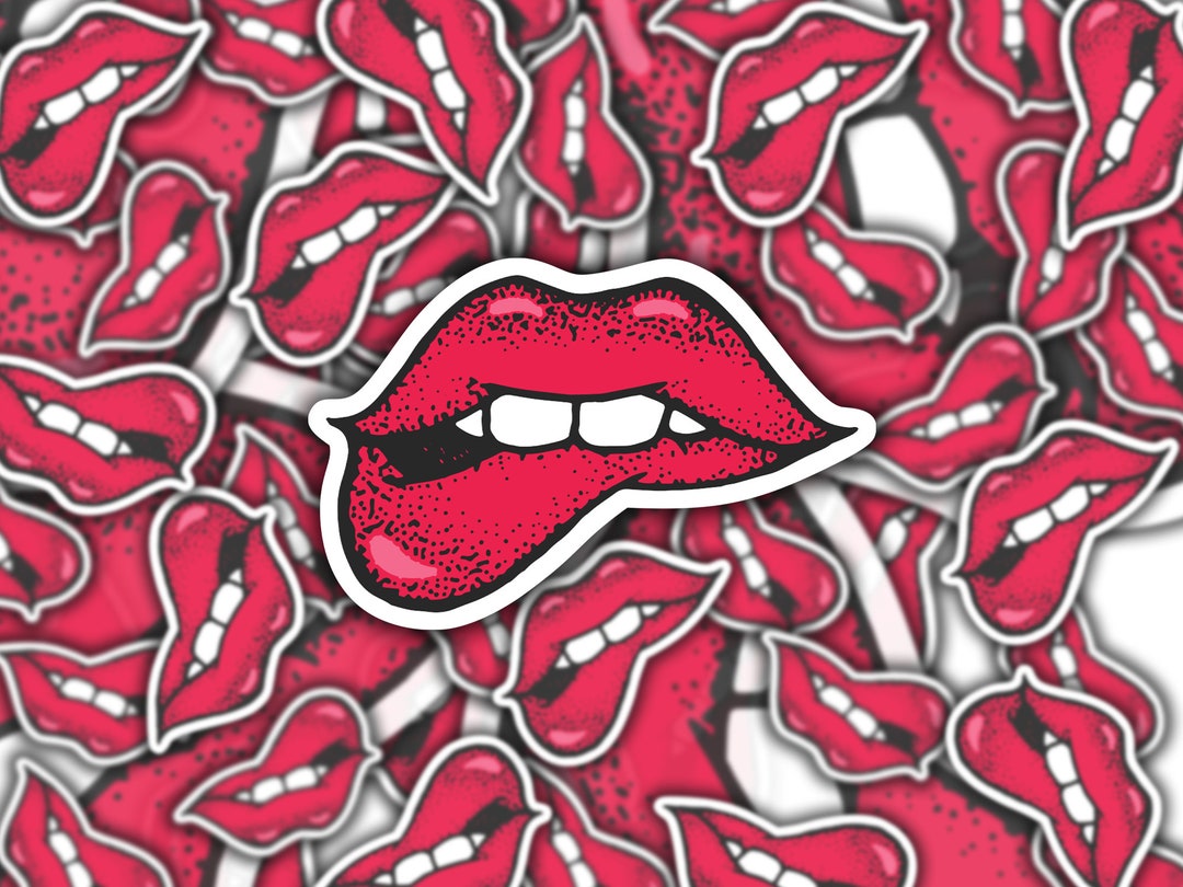 Biting Lip Sticker, Red Lips Decal, Pop Art Sticker, Waterproof Vinyl ...