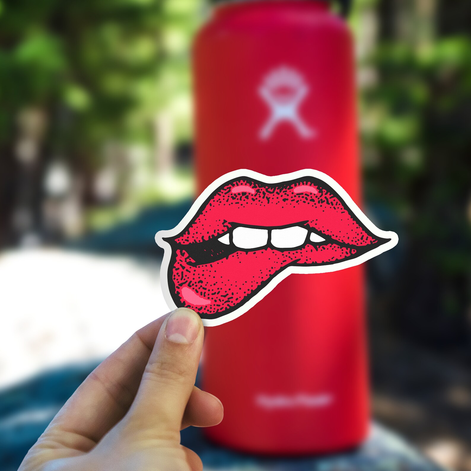 Biting Lip Sticker Red Lips Decal Pop Art Sticker | Etsy