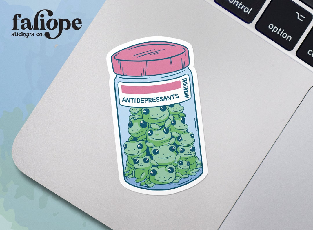 Frog Anti-depressants Sticker, Jar of Frogs, Antidepressant Pill Bottle ...