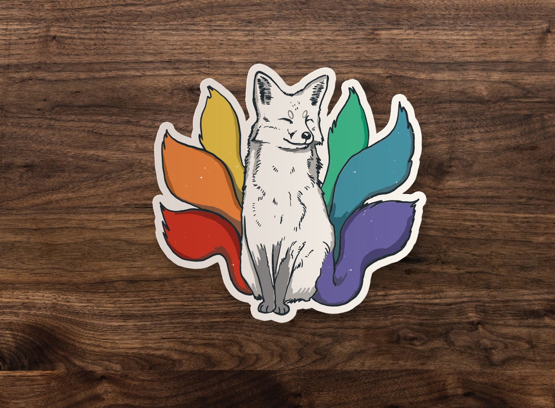 Rainbow Kitsune Sticker, Japanese Fox, Anime, Waterproof Vinyl Sticker ...