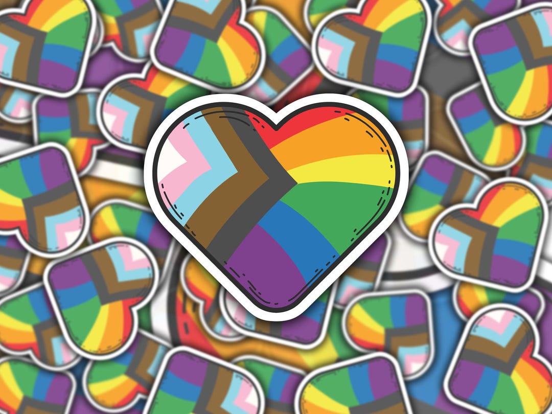 Progressive Pride Flag Heart Waterproof Vinyl Sticker for Water Bottle ...