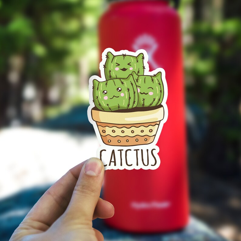 Funny Cactus Cat Sticker Cactus Decal Catctcus Hand Drawn | Etsy