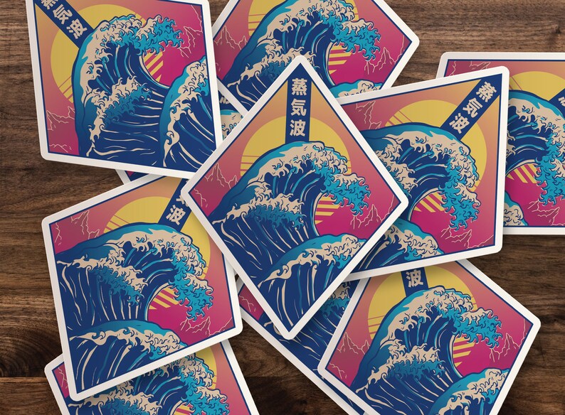 Japanese Wave Sticker Vaporwave Decal Retro Waterproof | Etsy