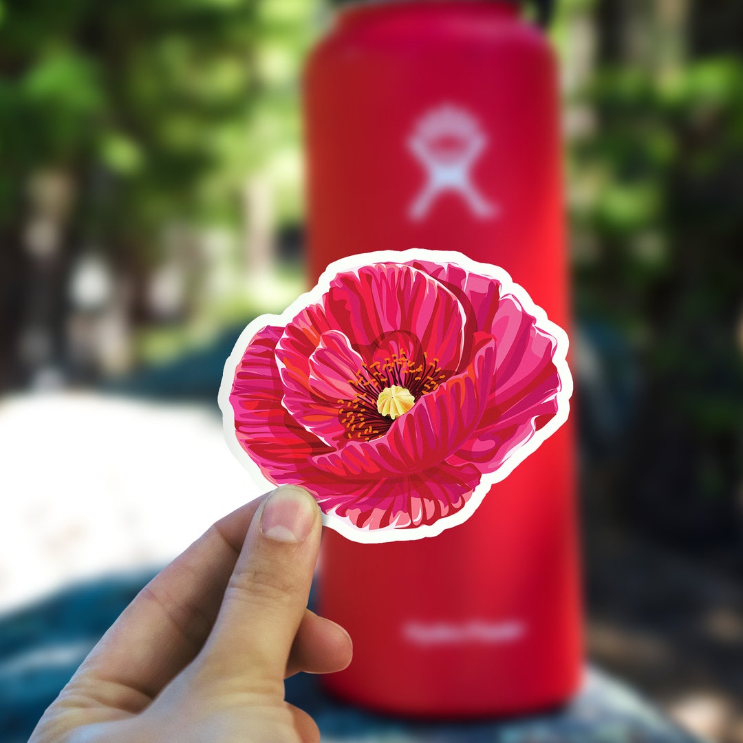 Red Poppy Sticker, Watercolor Poppy Decal, Waterproof Vinyl Sticker for ...