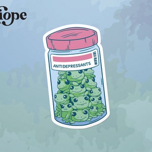 Frog Anti-depressants Sticker, Jar of Frogs, Antidepressant Pill Bottle ...