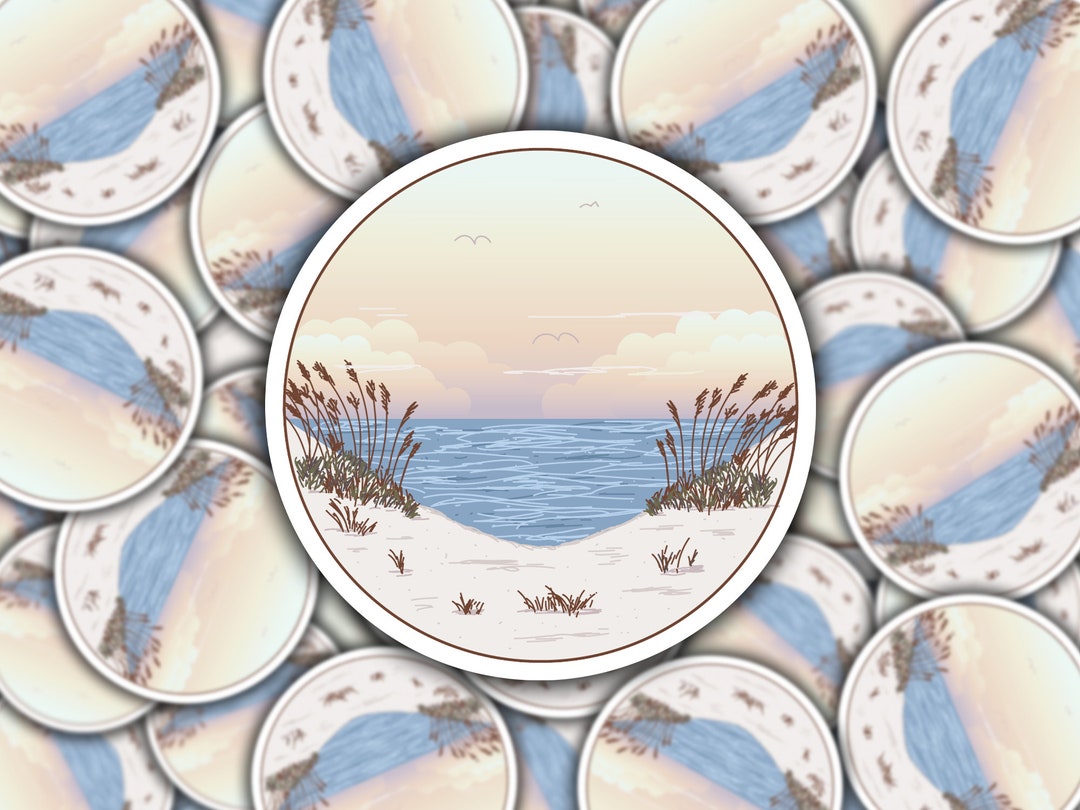 Beach Scene Sticker, Beach Grass Sunset Decal, Summer Theme Decal ...