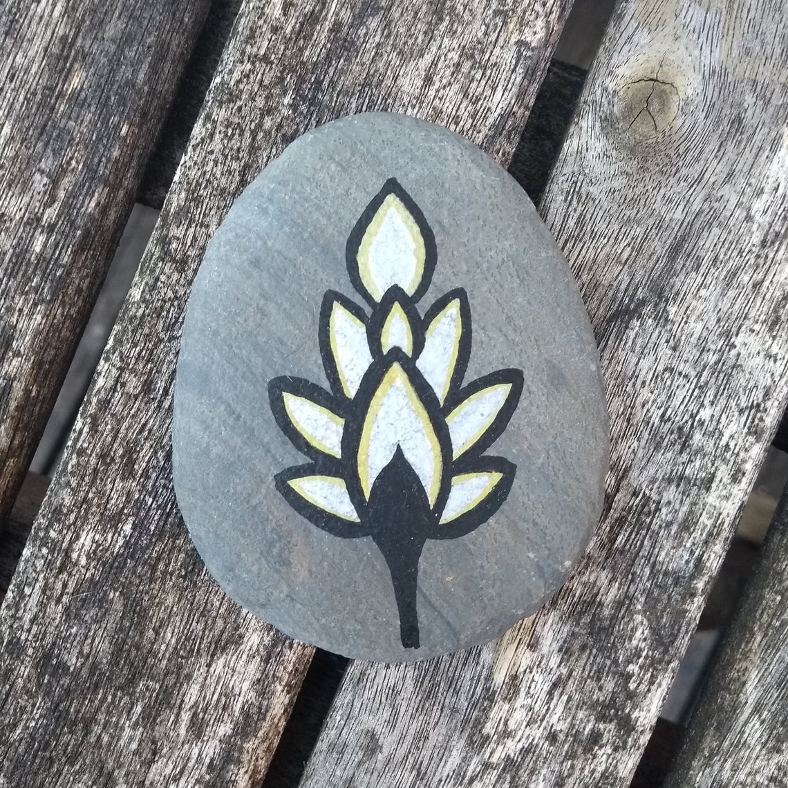 Hand-painted Pebble With Indian Lotus Flower Design - Etsy