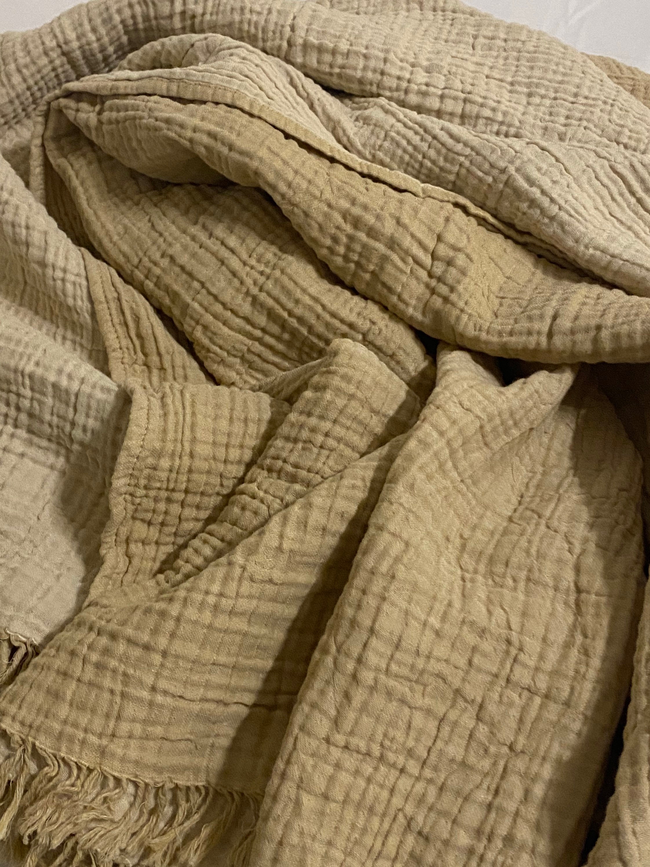 Four Layer Muslin Bedspread, Muslin Blanket, Mustard Soft Bed Cover ...