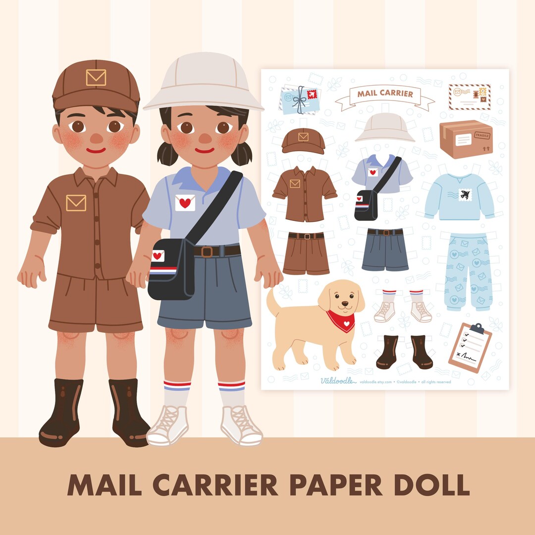 Mail Carrier Paper Doll Printable – Community Helper Doll With Outfits ...